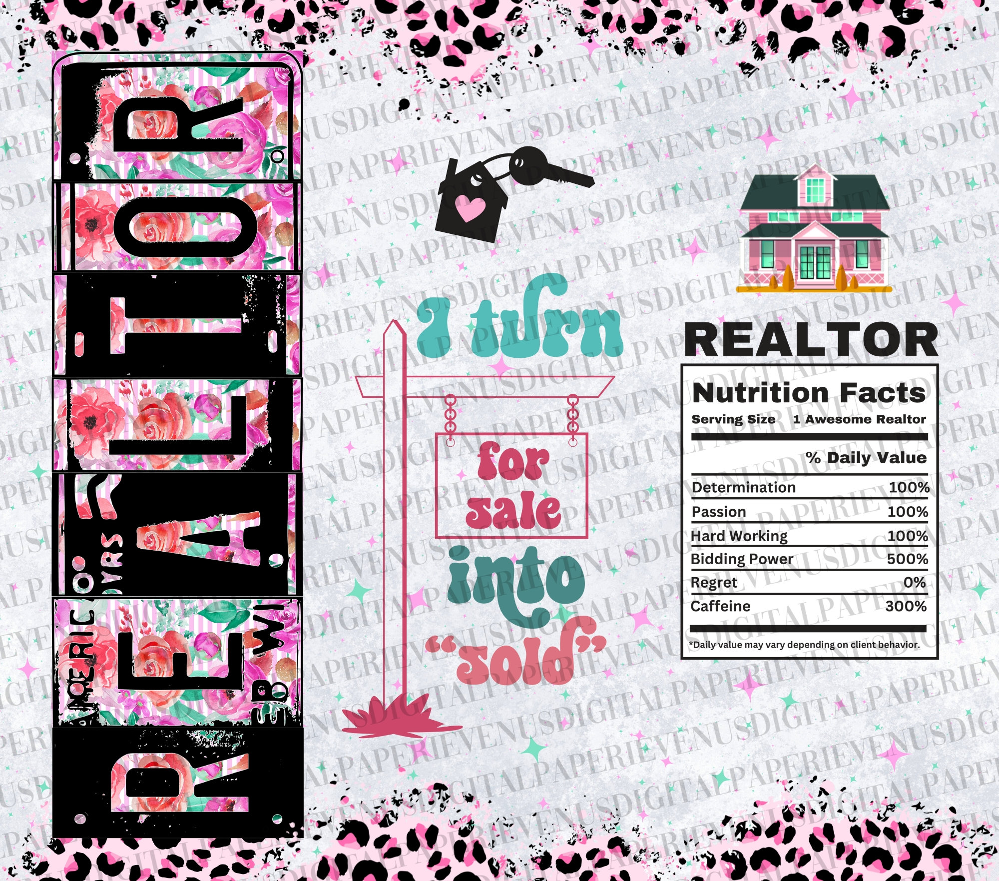 Realtor Tumbler Wrap, Real Estate Agent Nutrition Facts, Seamless 20oz ...