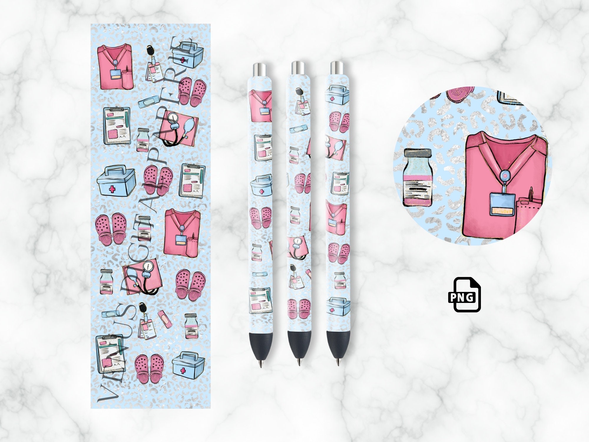 Nurse Pen Wraps, Glitter Ink Joy Waterslide Epoxy Seamless Pen Wrap Sublimation Design, Instant ...