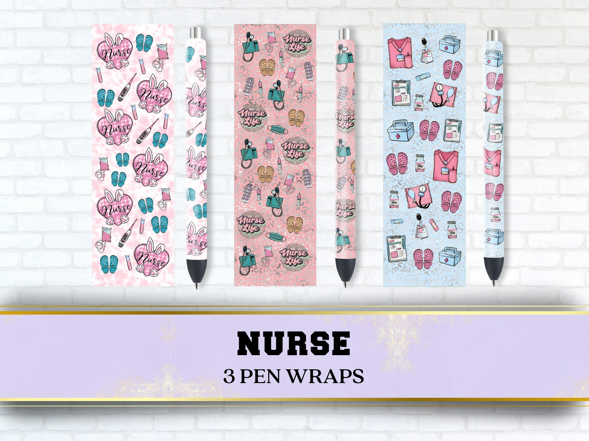 Nurse Pen Wraps, Glitter Ink Joy Waterslide Epoxy Seamless Pen Wrap ...