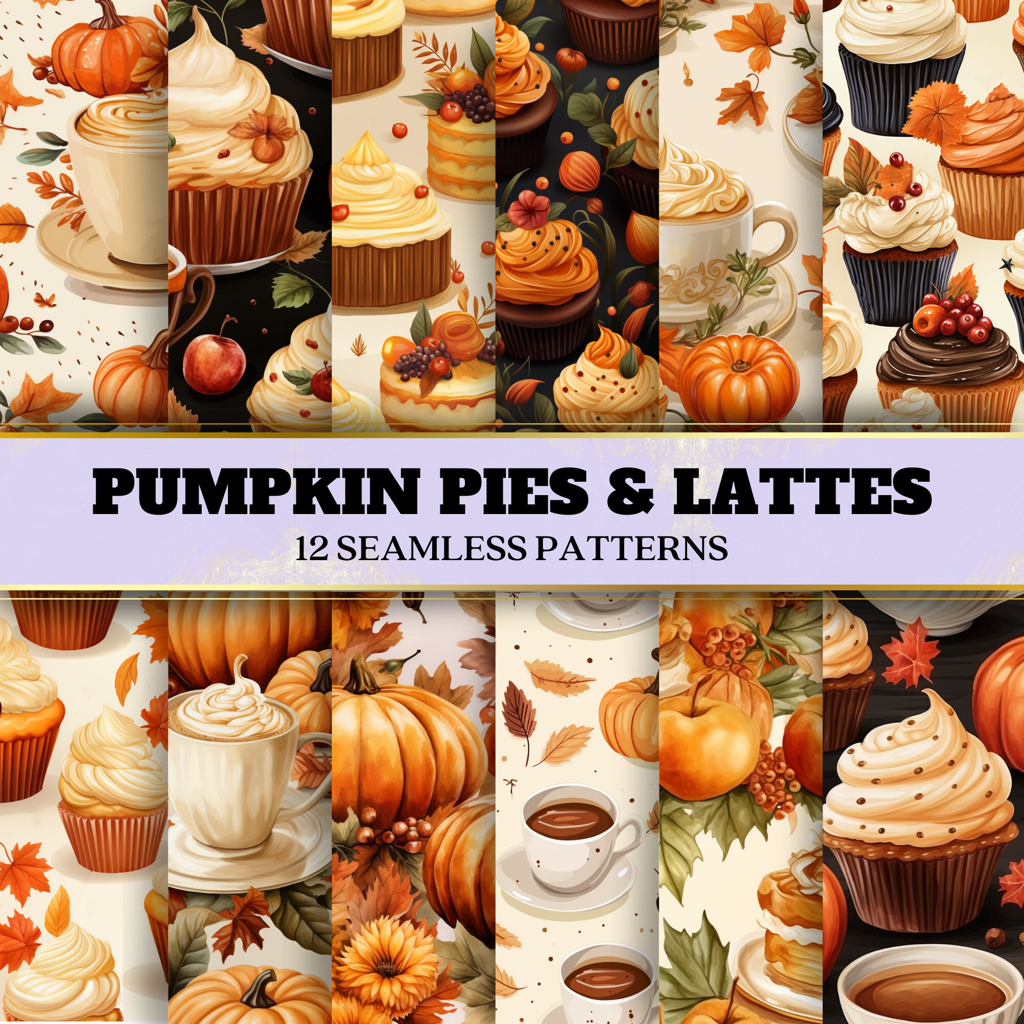 Pumpkin Pies Seamless Patterns Watercolor Cozy Fall Autumn - Etsy