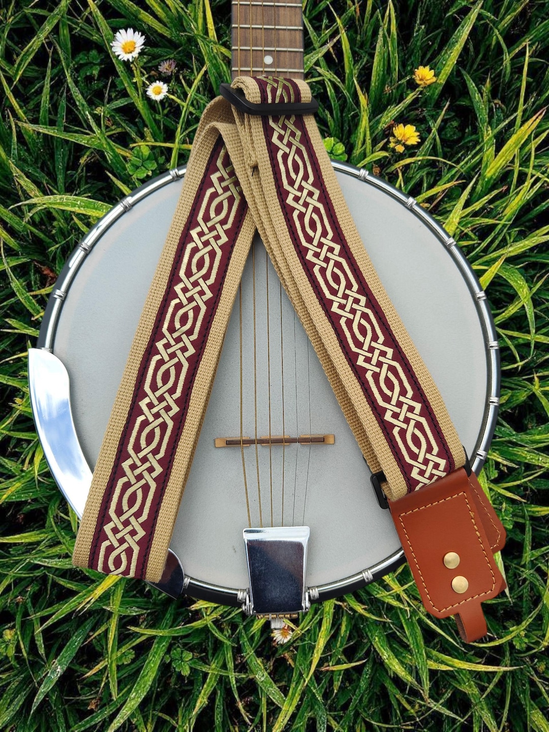 Banjo Clip Strap Adjustable Celtic Ribbon Cotton Banjo Strap for ...