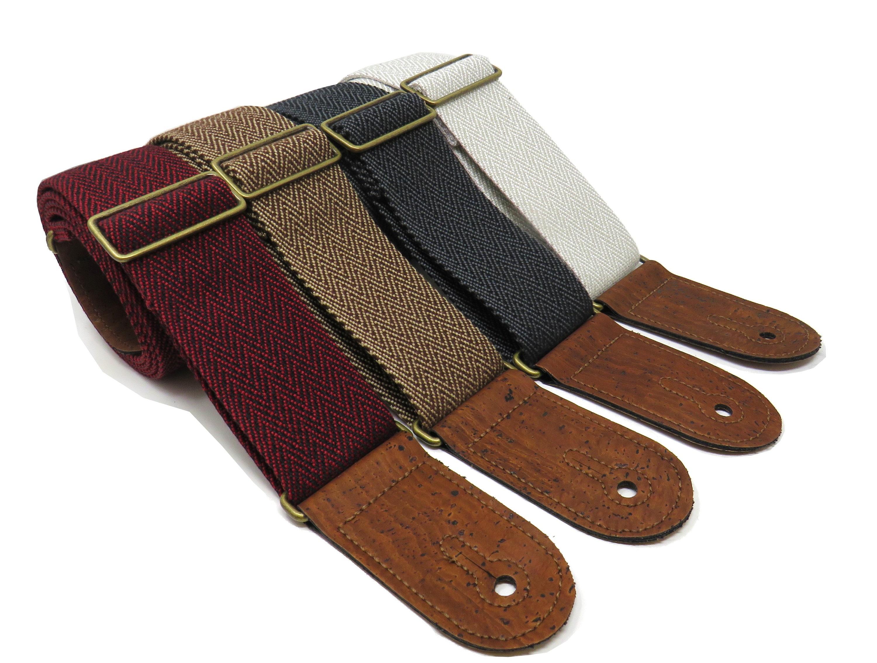 Retro Cotton Tweed Vegan Guitar and Bass Adjustable Strap With Cork ...