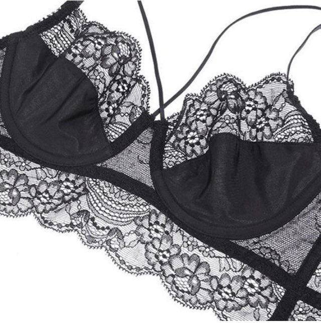 36B Bra & Panty Set Sexy Sheer Lace Lingerie See Through Panty Strappy ...