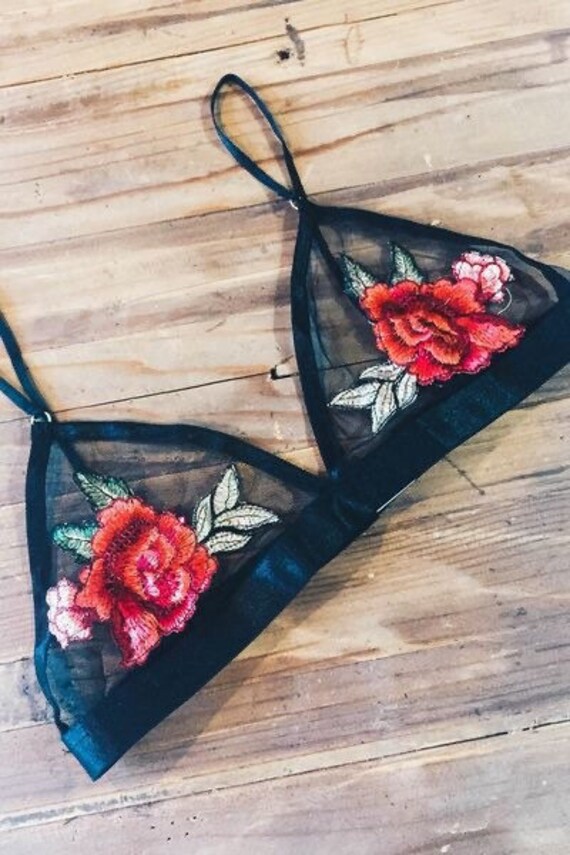 Black Sheer Bralette Transparent Lace Bra Sexy Bralette for | Etsy