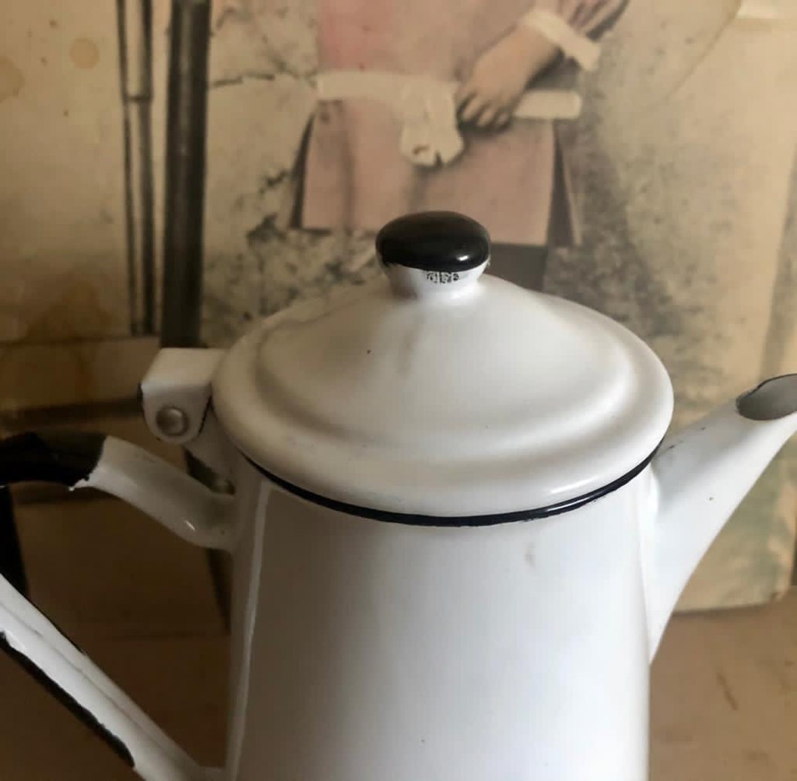 Antique Enamel Jug With Lid/antique Enamel Kitchen - Etsy