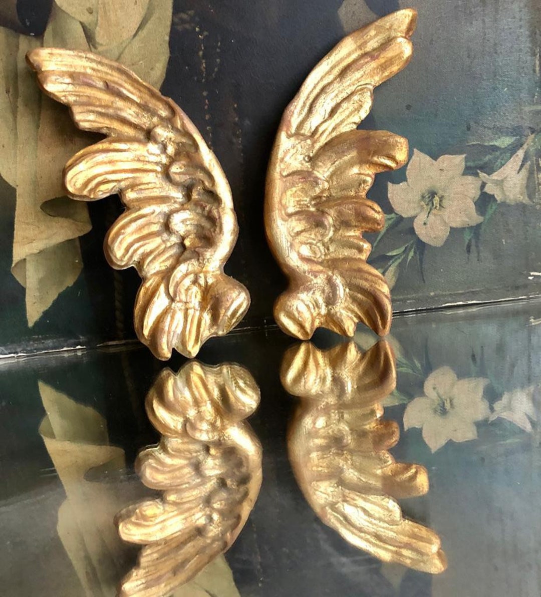 Pair of Beautiful Hand Carved Wooden Wings Hand Painted in Gilded Gold ...