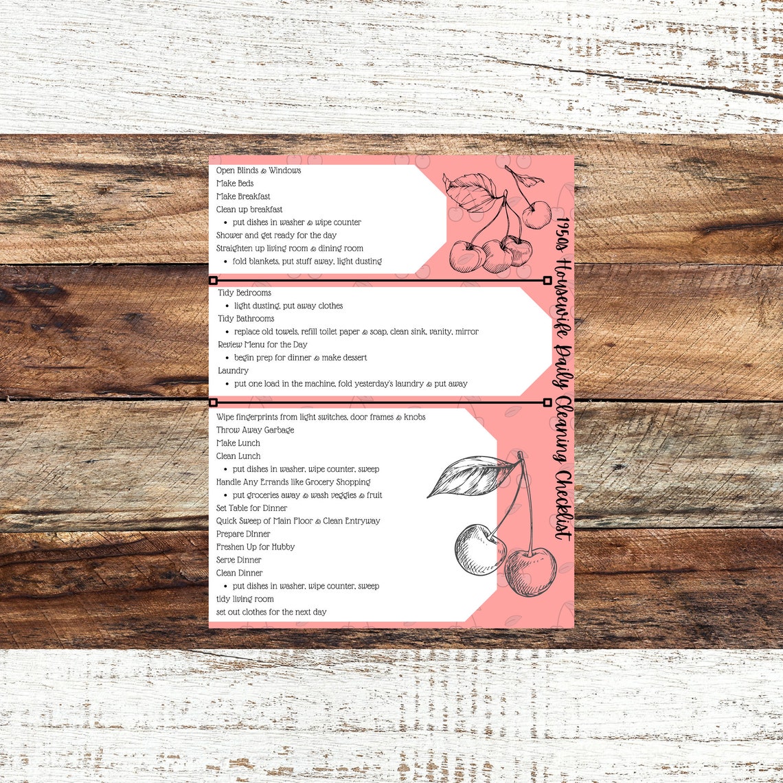 1950s Housewife Cleaning Checklist | Printable | PDF Instant Download ...