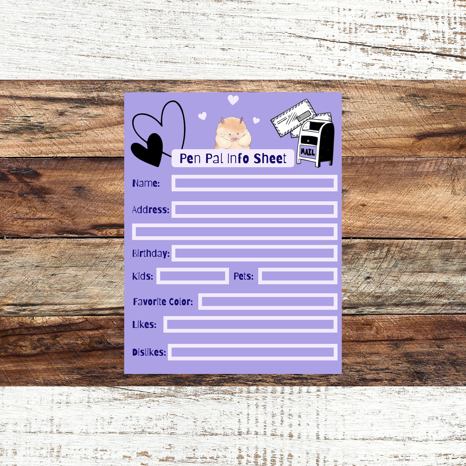 Pen Pal Information Sheet Printable PDF Instant Download - Etsy