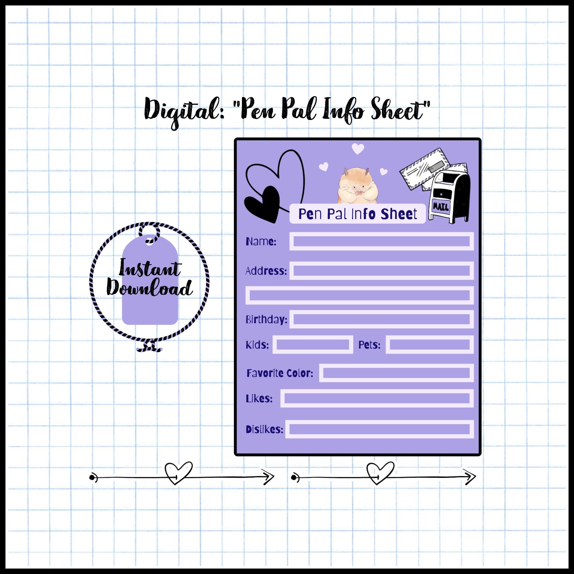 Pen Pal Information Sheet | Printable | PDF Instant Download | Cute ...