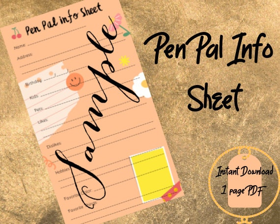 Pen Pal Information Sheet Printable PDF Instant Download | Etsy