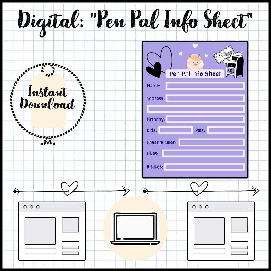 Pen Pal Information Sheet Printable PDF Instant Download - Etsy