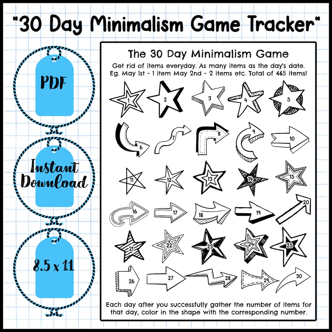 30 Day Minimalism Game Tracker Printable PDF Instant Download the Mins ...