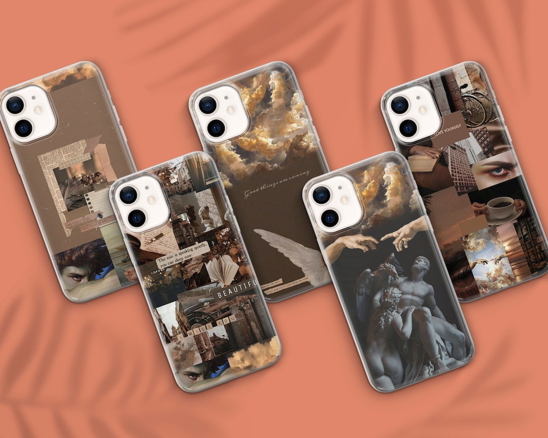 Brown Collage Phone Case Dark Academia Cover for iPhone 14 Pro, 13, 12 ...
