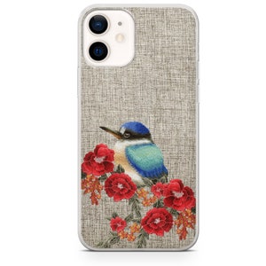 Embroidery Phone Case Blue Birds Phone Case for iPhone 14, 13, 12, 11 ...
