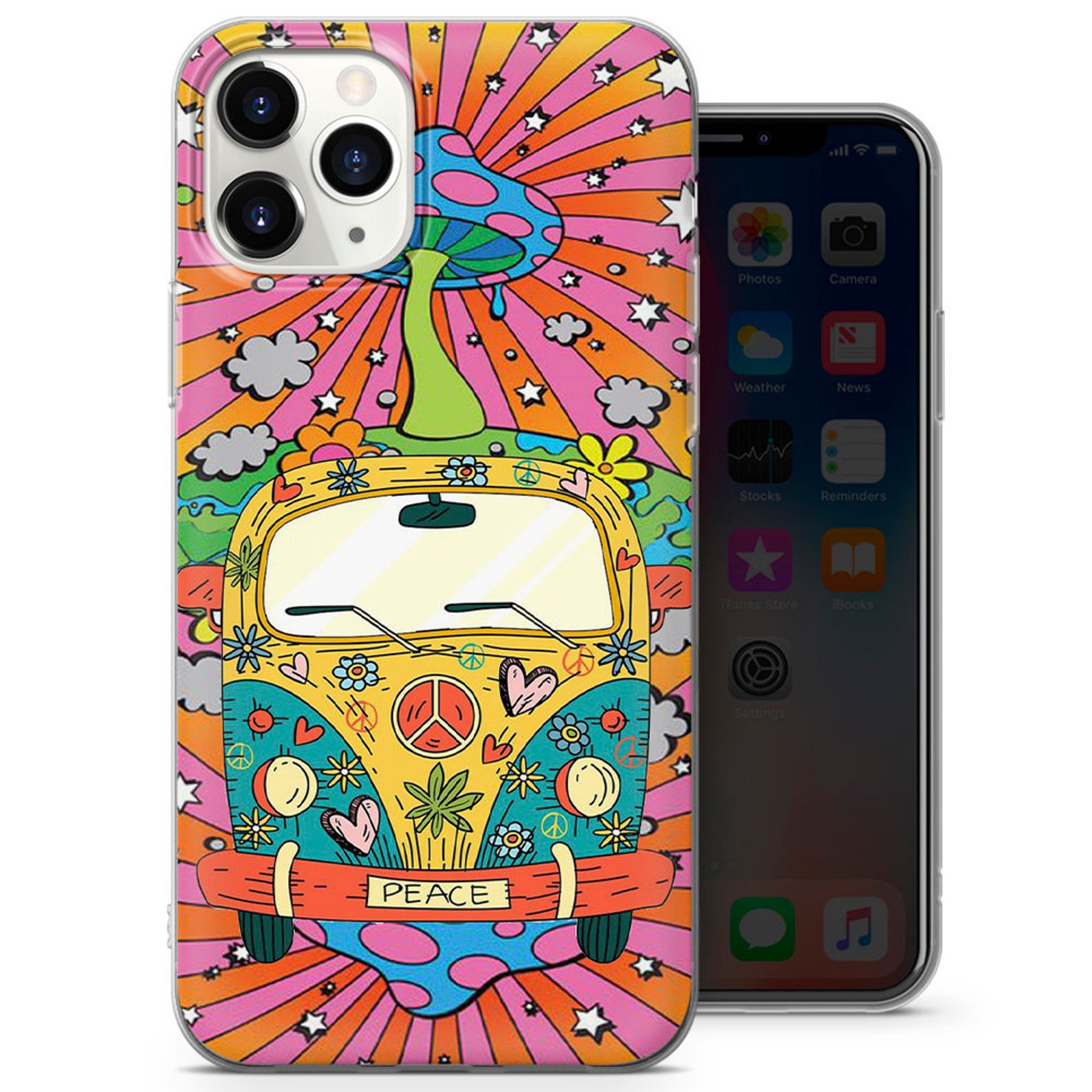 Hippie Vibes Phone Case Peace Sign Cover for iPhone 17, 16E, 15, 14, 13 ...