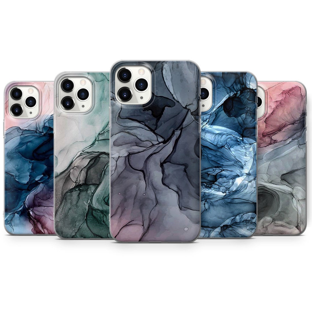Blue Marble Phone Case Dark Grey Cover for iPhone 14, 13, 12 Pro, 11 ...