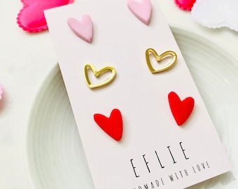 Three Heart Earrings - Etsy