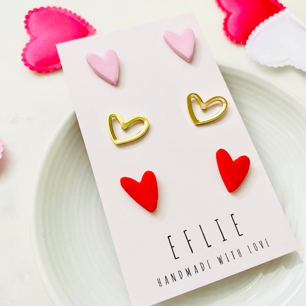 Three Heart Earrings - Etsy
