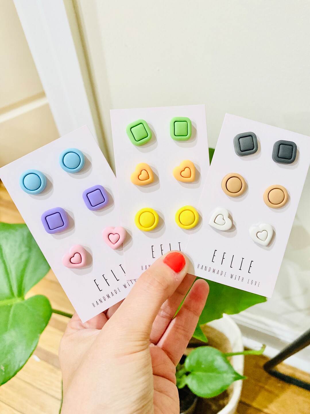 Colorful Stud Earrings Sets | Heart Circle Square Studs | All Colors ...