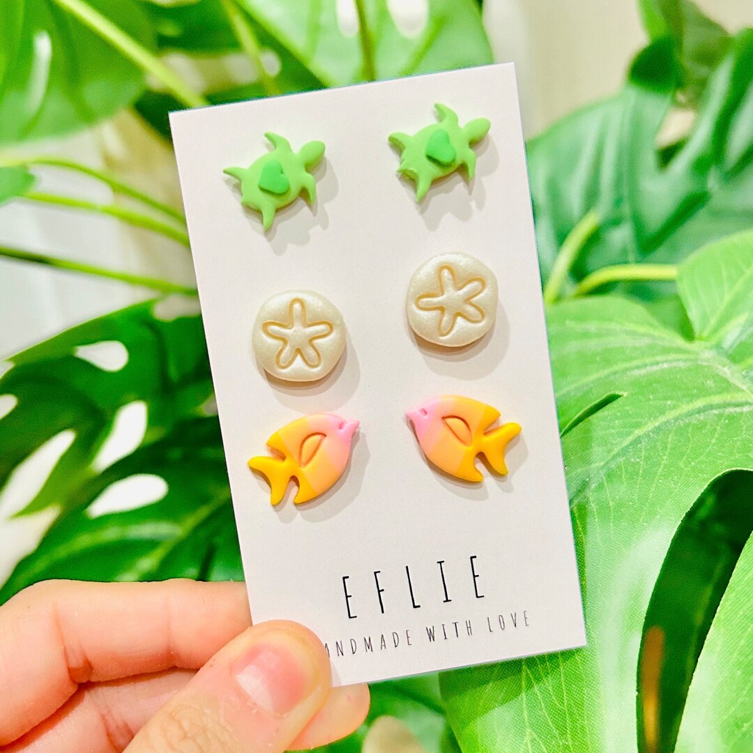 Summer Sea Creature Studs Set | Summer Studs | Turtle Stud Earrings ...