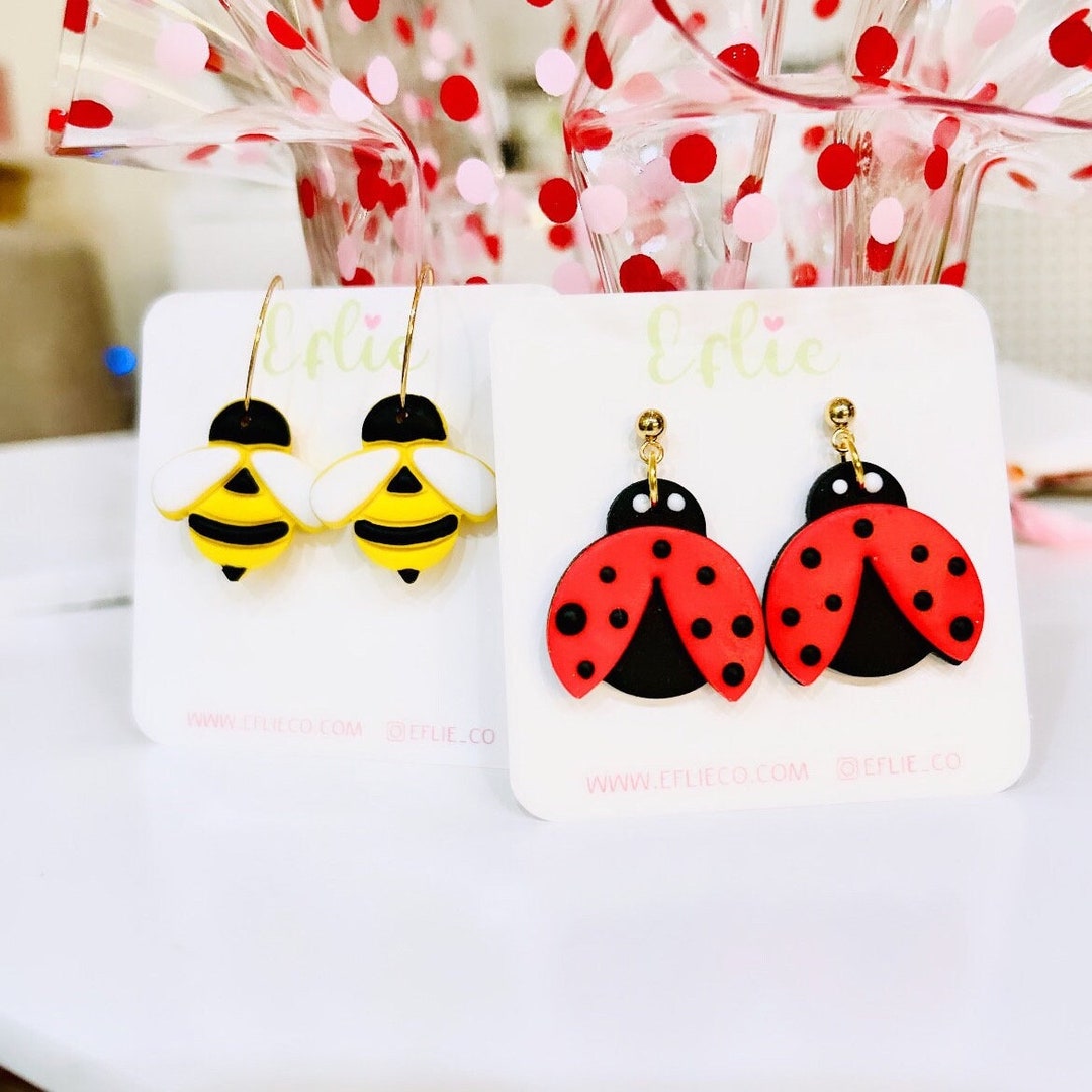 Lady Bug Earrings | Bee Earrings | Spring Summer Happy Danglings | Animals Dangles | Beautiful ...