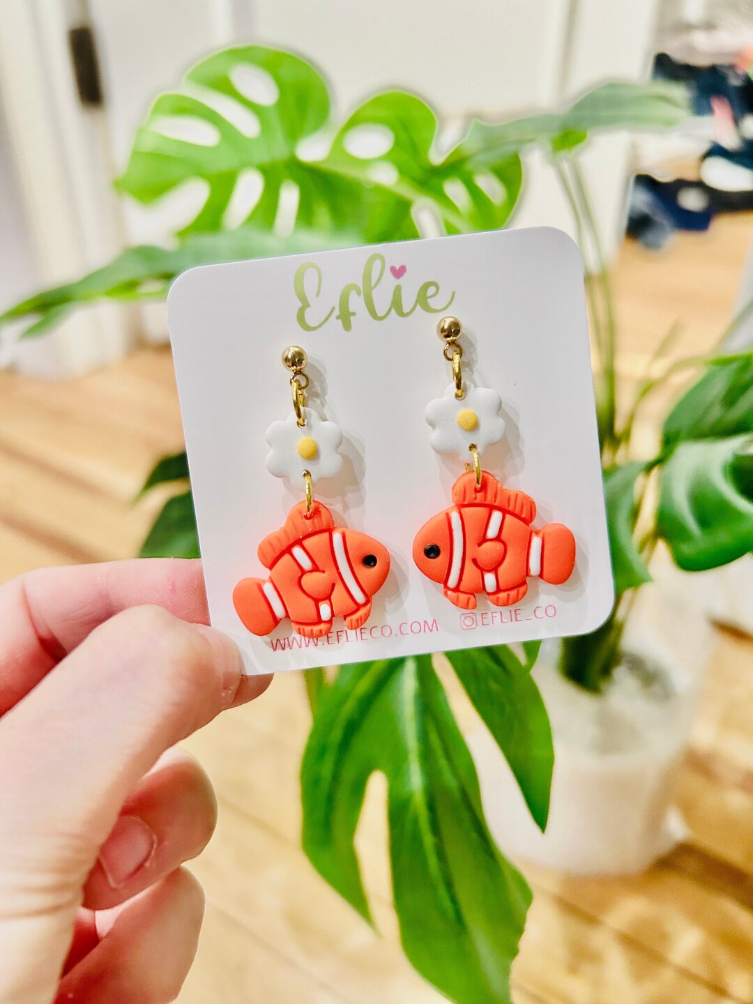 Clownfish Clay Earrings | Fish Floral Danglings | Ocean Jewelry ...