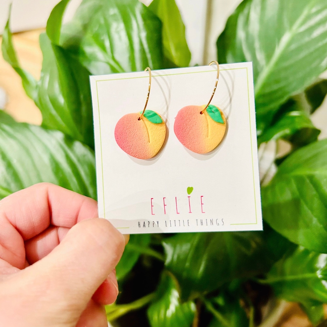 Peach Hoop Earrings | Summer Fruit Jewelry | Cute Food Earrings | Pink ...