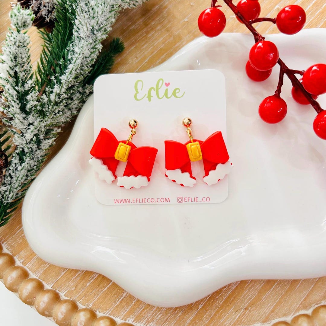 Red Bow Santa Clause Earrings | Christmas Earrings | Christmas Dangling ...