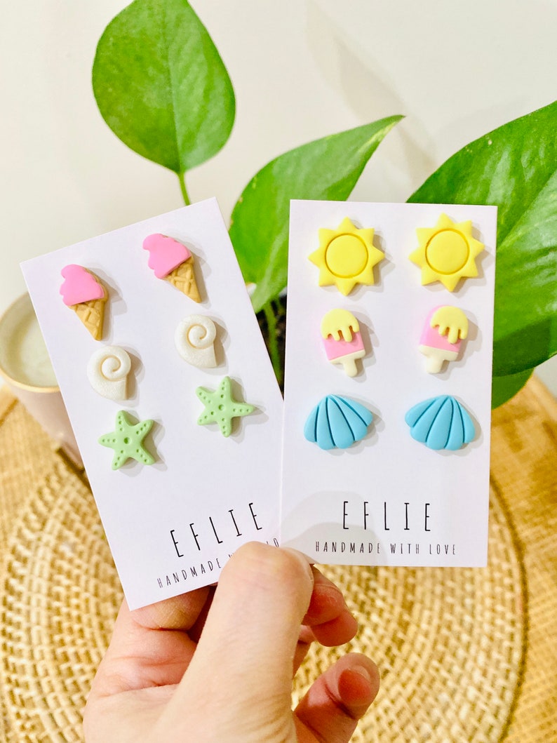 Summer Stud Earrings Sets Summer Studs Ice Cream Seashell - Etsy