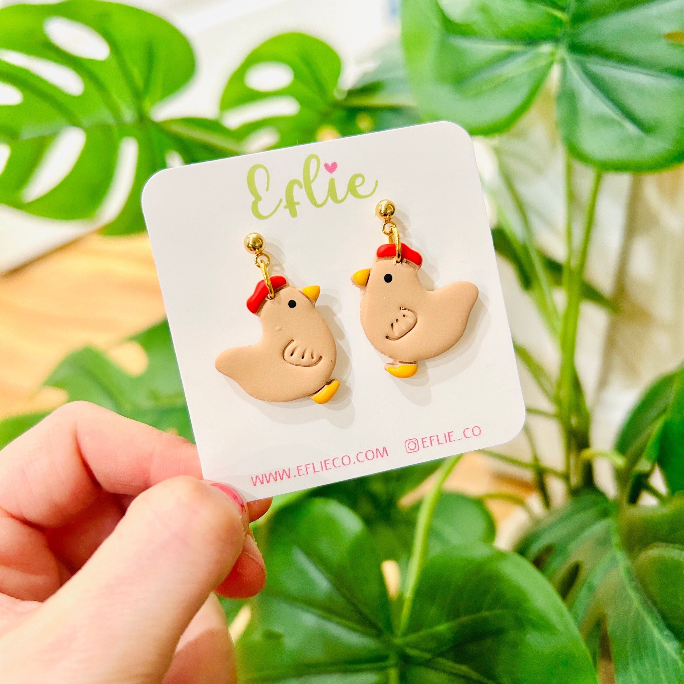 Chicken Dangle Clay Earrings | White Chicken Cute Jewelry Dangles ...