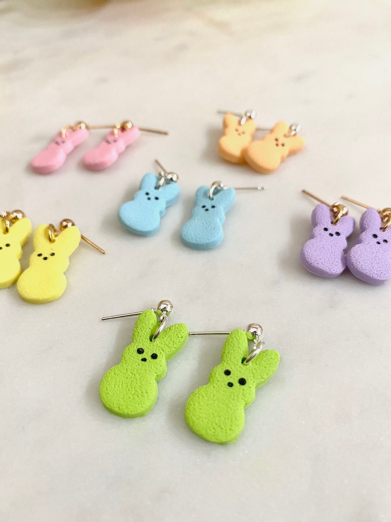Easter Marshmallow Bunny Dangling Earrings Easter Bunnies - Etsy