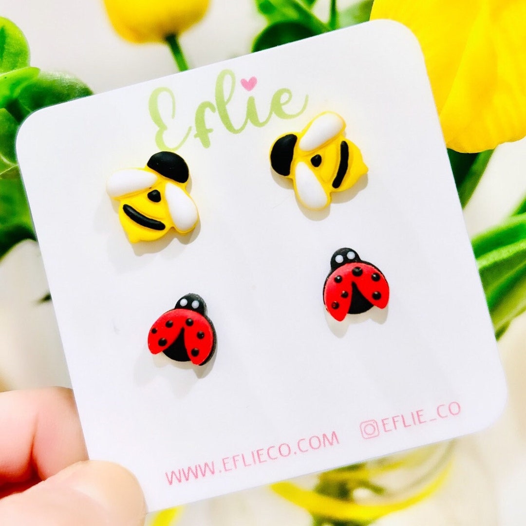 Spring Bee Lady Bug Stud Earrings | Cute Summer Studs | Bee Lover Gift ...