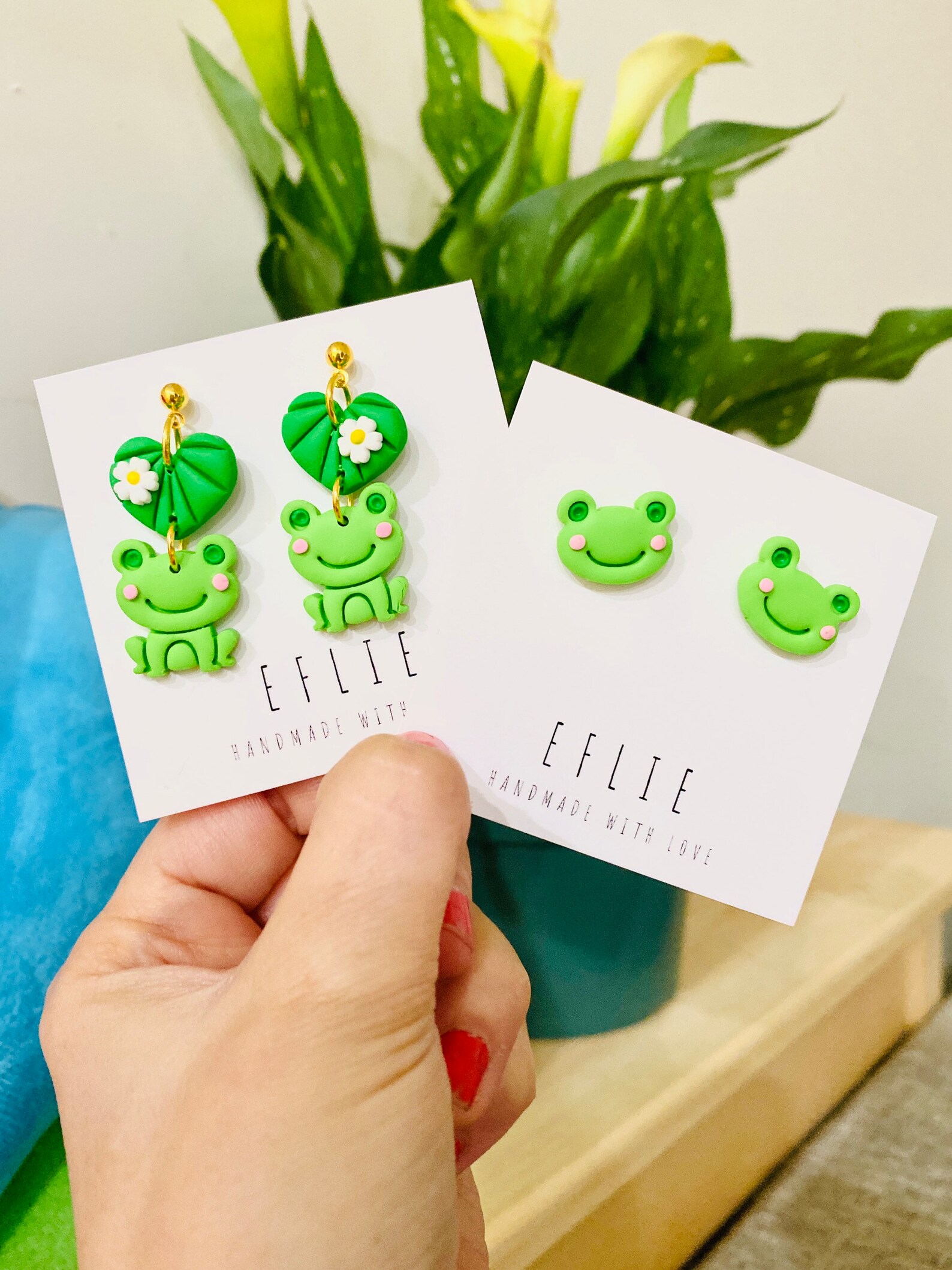 Cute Frogs Earrings | Frog Studs | Lily Pads Dangling Jewelry | Frogs Dangling Jewelry | Cute ...