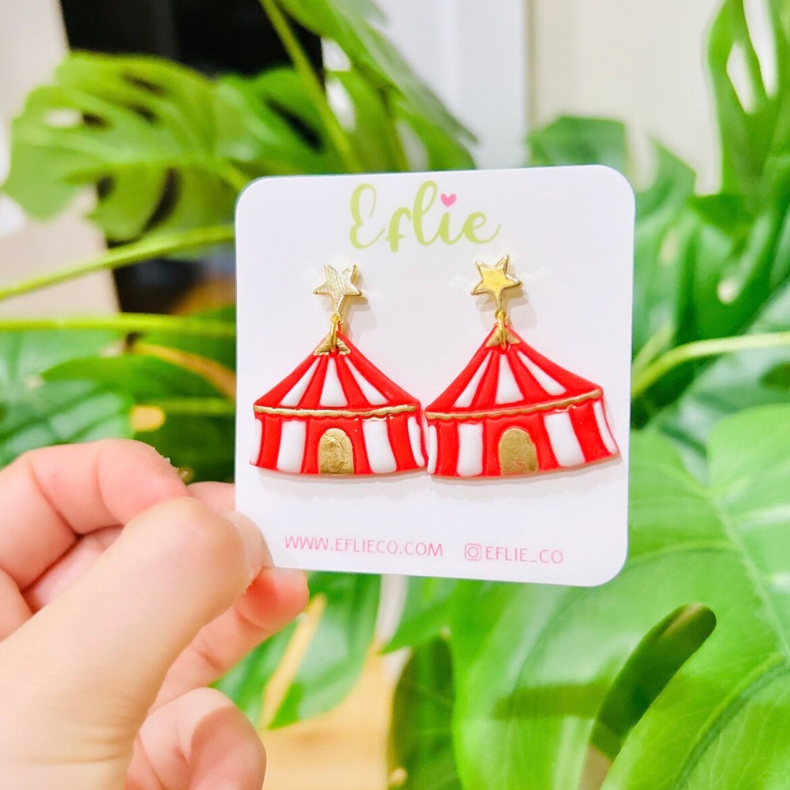 Circus Tent Star Clay Earrings | Fun Circus Tent Dangles | Birthday ...