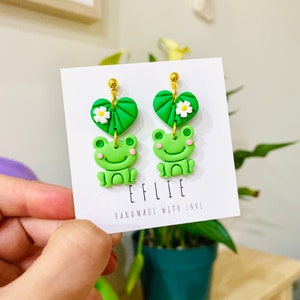 Cute Frogs Earrings | Frog Studs | Lily Pads Dangling Jewelry | Frogs Dangling Jewelry | Cute ...