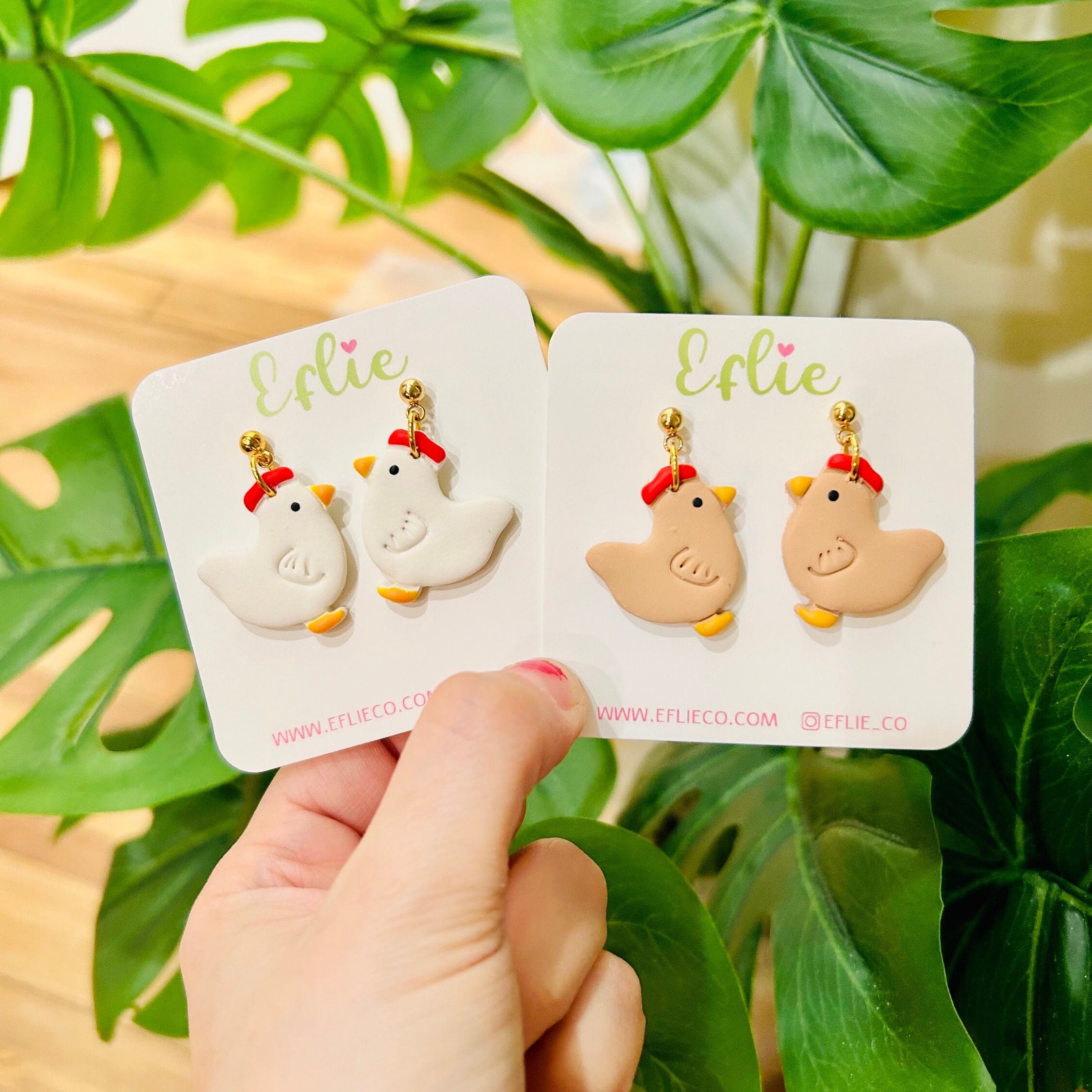 Chicken Dangle Clay Earrings | White Chicken Cute Jewelry Dangles ...