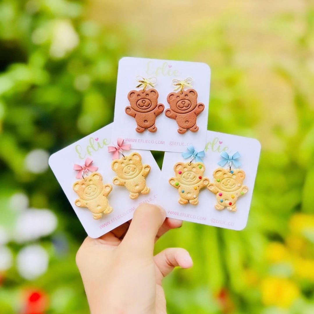 Teddybears Biscuit Cookie Earrings Handmade Dangles, Yummy Sweet Gift ...