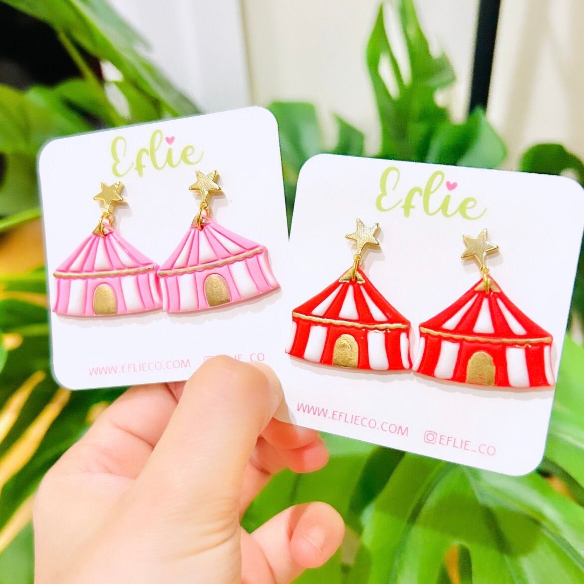 Circus Tent Star Clay Earrings | Fun Circus Tent Dangles | Birthday ...