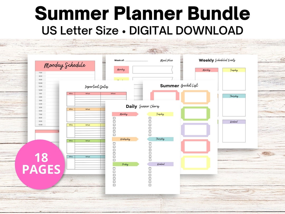 Printable Summer Planner and Calendar Bundle Instant Download PDF - Etsy