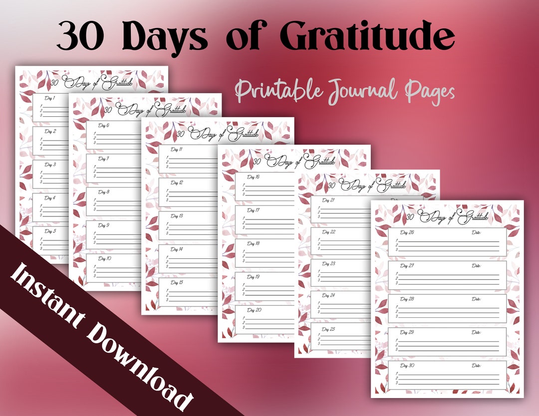 30 Day Gratitude Journal Printable: Daily Thanksgiving Prompts (PDF) - Etsy