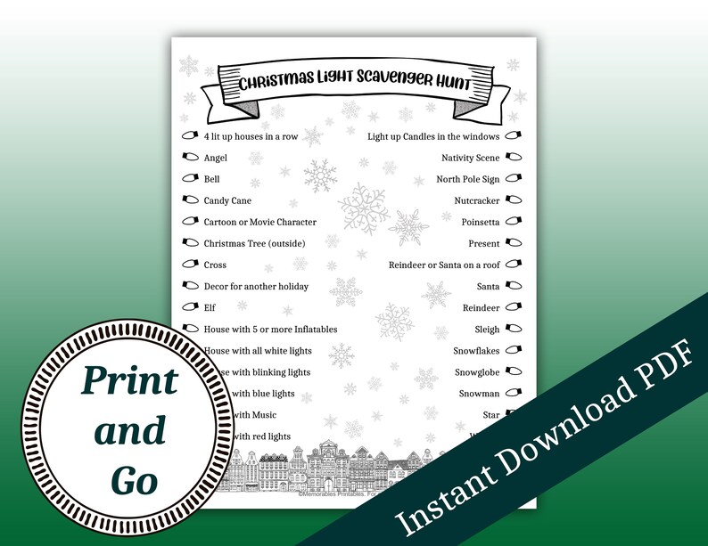 Christmas Light Scavenger Hunt, Family Game Printable, Christmas Group ...