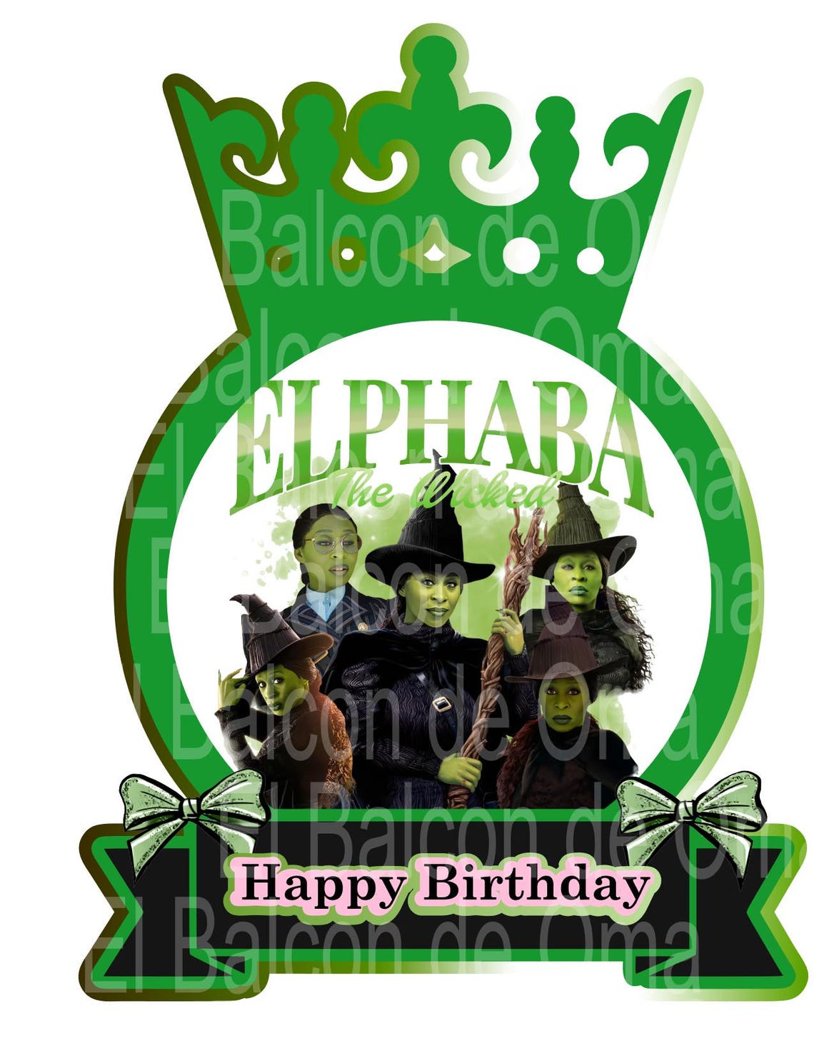 Wicked Elphaba Green Witch Printable Happy Birthday Cake Topper - Etsy