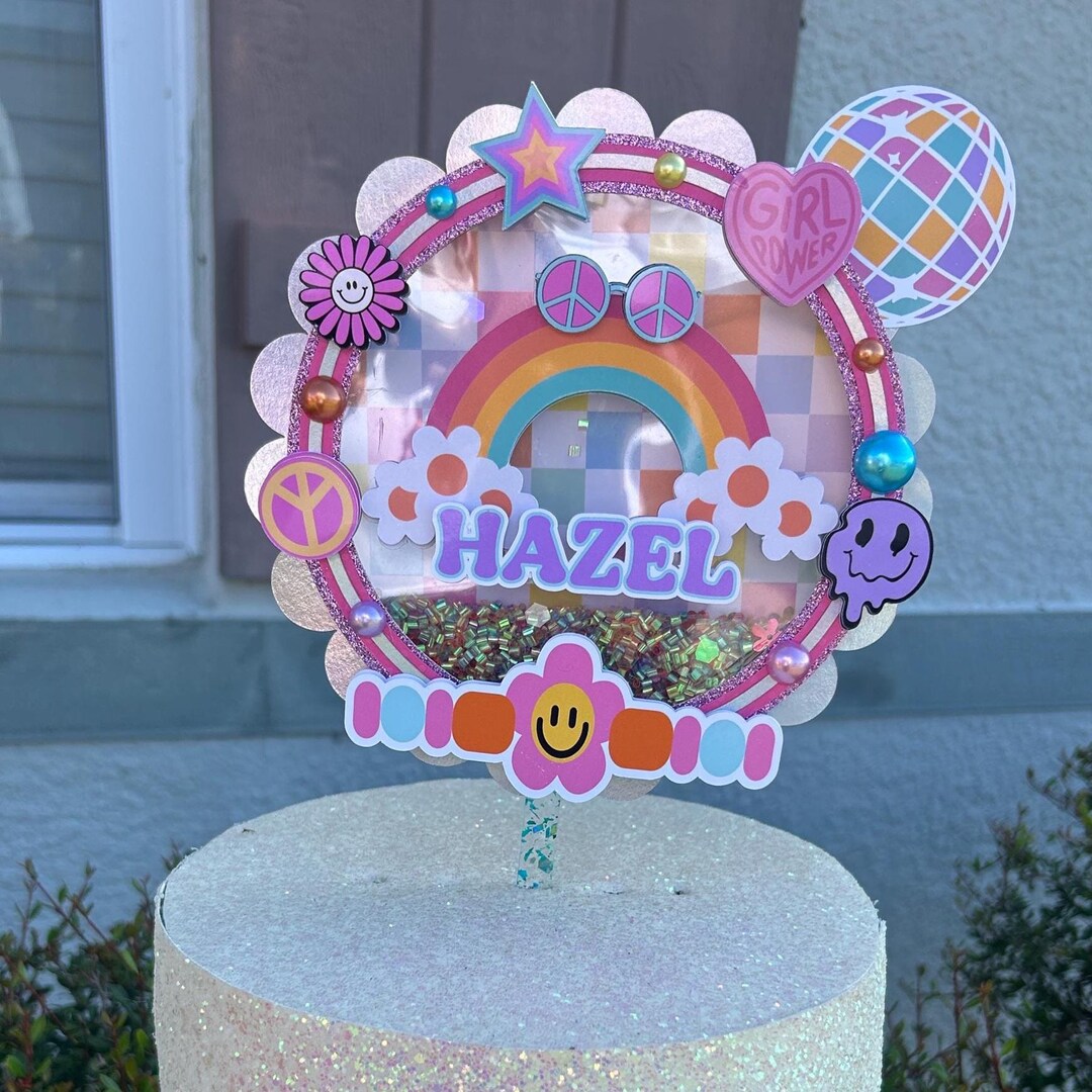 Retro Rainbow Cake Topper – Personalized Birthday Decoration With Name ...