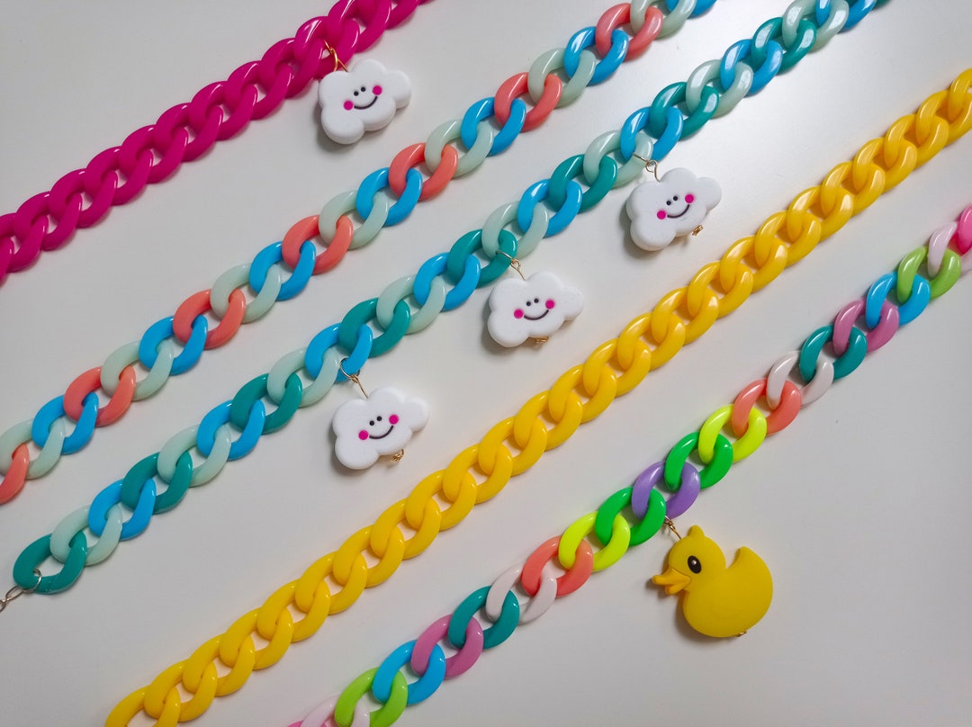 Kawaii Decora Necklace, Thick Chain Necklace, Cute Rainbow Choker ...