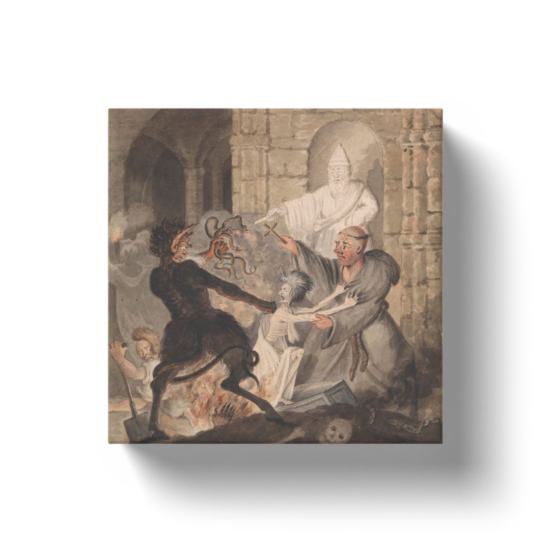 A Monk and A Statue of Saint Patrick Trying to Prevent the Devil From ...