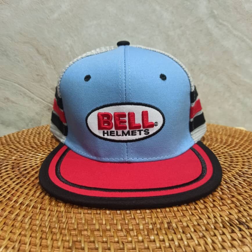 Vintage Bell Helmet Blue Red Logo Trucker Hat 3 Stripe Adjustable ...