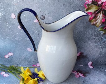 White Enamel Pitcher | Etsy