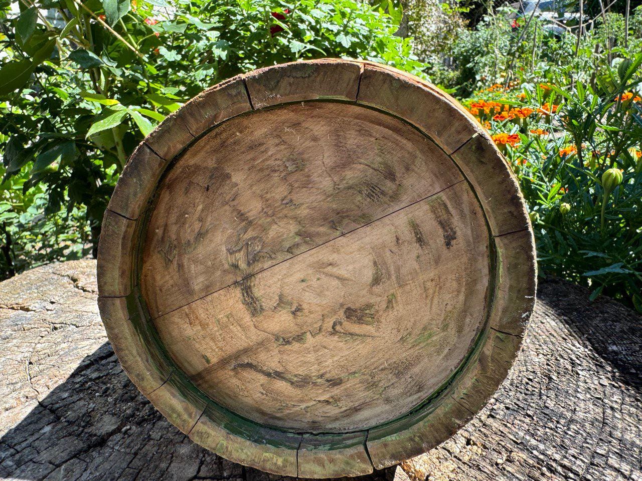 Antique Wooden Barrel Old Primitive Bowl Farmhouse Home Decor Rustic ...