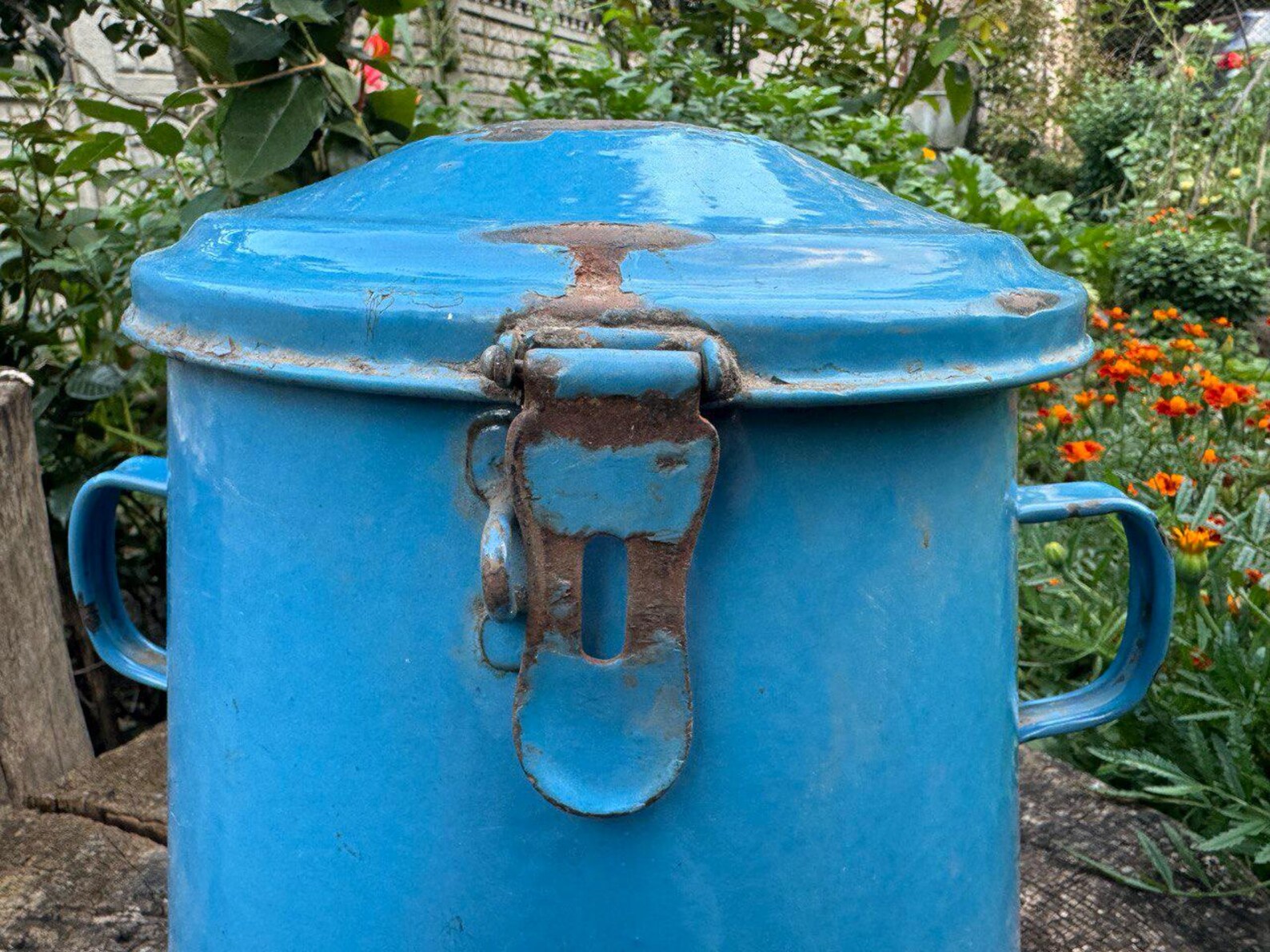 Enamel Blue Container - Antique Bucket - Kitchen Decor - Farmhouse ...