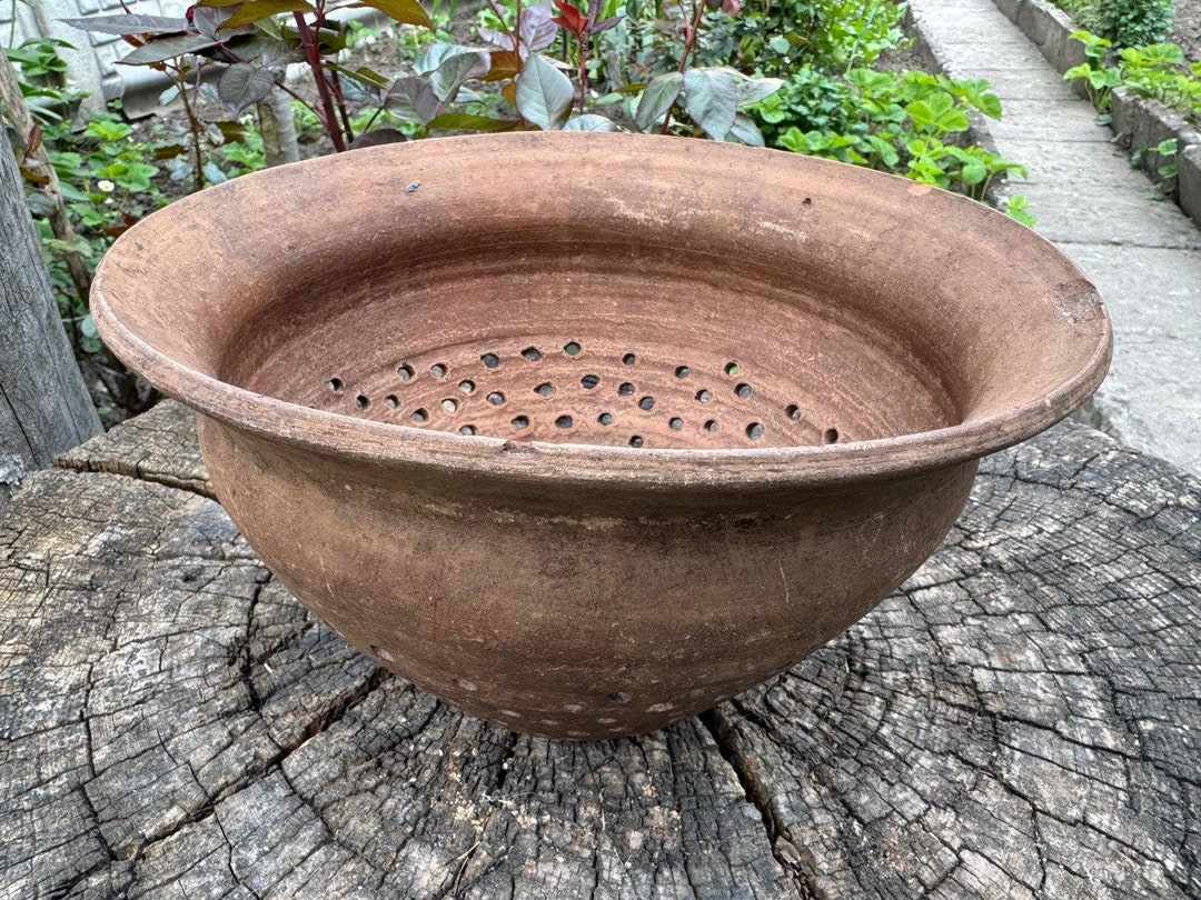 Antique Clay Colander - Dish With Holes - Pottery Vessel - Farmhouse ...